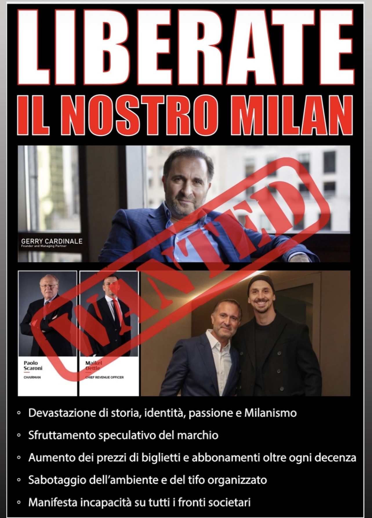 Contestazione Milan: manifesti Curva Sud contro Cardinale e Ibrahimovic